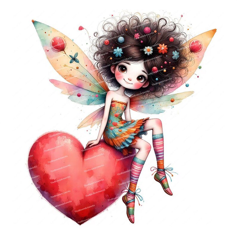12 Whimsical Fairy Clipart, Cute Fairy With Heart, Watercolor Fairy ...