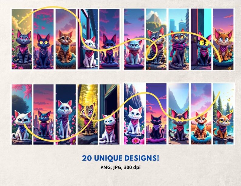 Cute Cats Printable Bookmarks, 20 Quirky Cats Bookmark Sheets, PNG ...