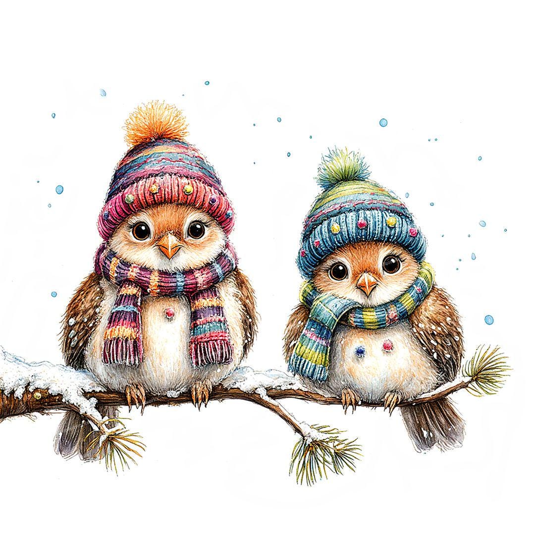 12 Cute Winter Birds Clipart, Watercolor Christmas Birds, Nursery Art ...