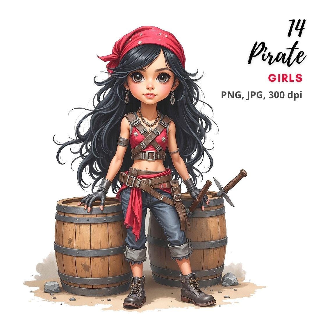 14 Pirate Girl Clipart, Pirate Clipart, Pirate Girl PNG, Quirky Girl ...