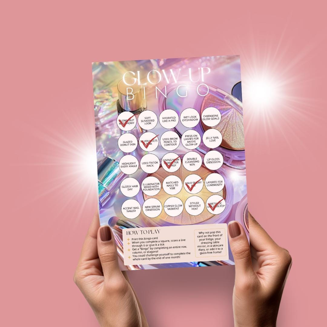 Glow-up Bingo Card | Fun Makeup Printable Game | Makeup Checklist ...