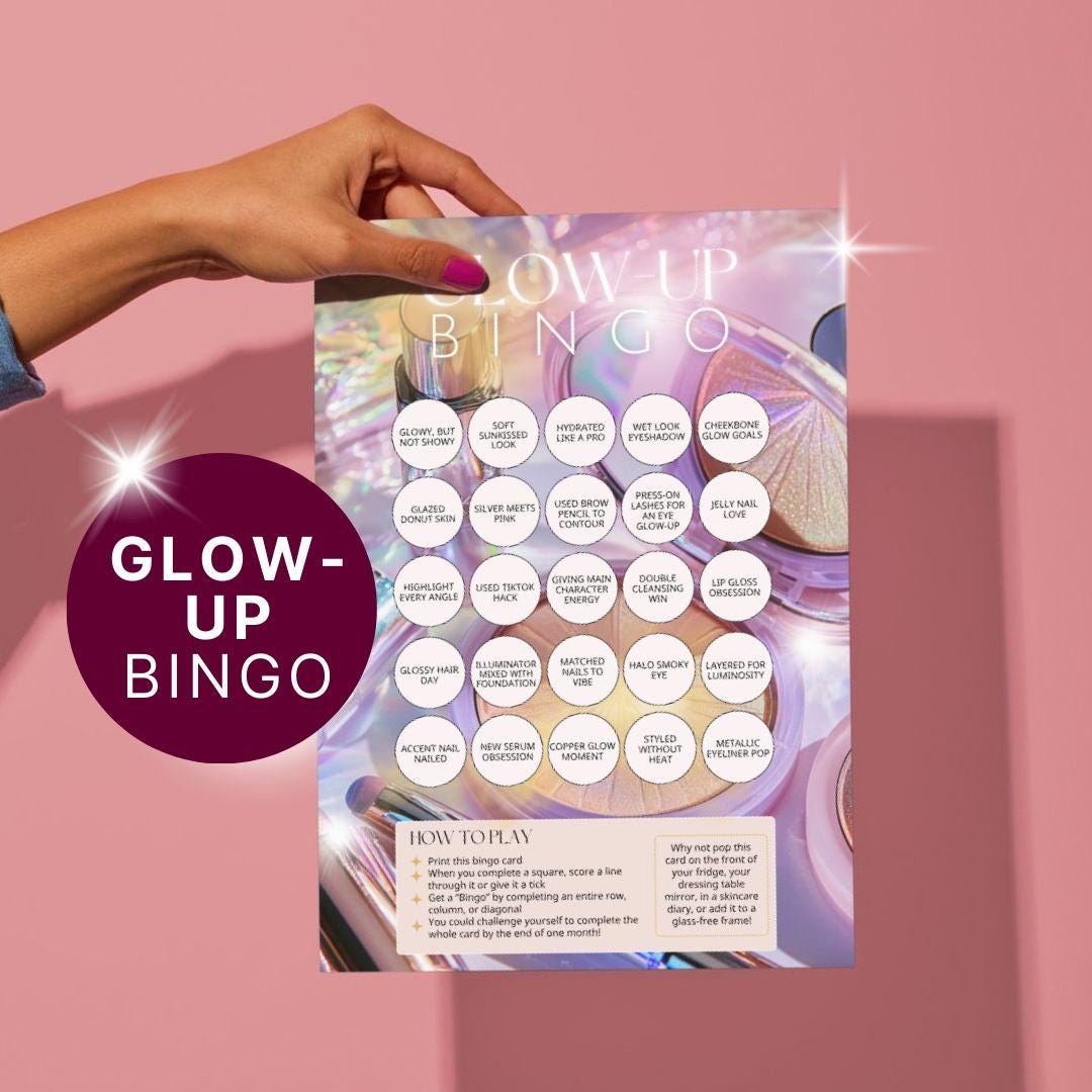 Glow-up Bingo Card | Fun Makeup Printable Game | Makeup Checklist | Instant Download Bingo ...