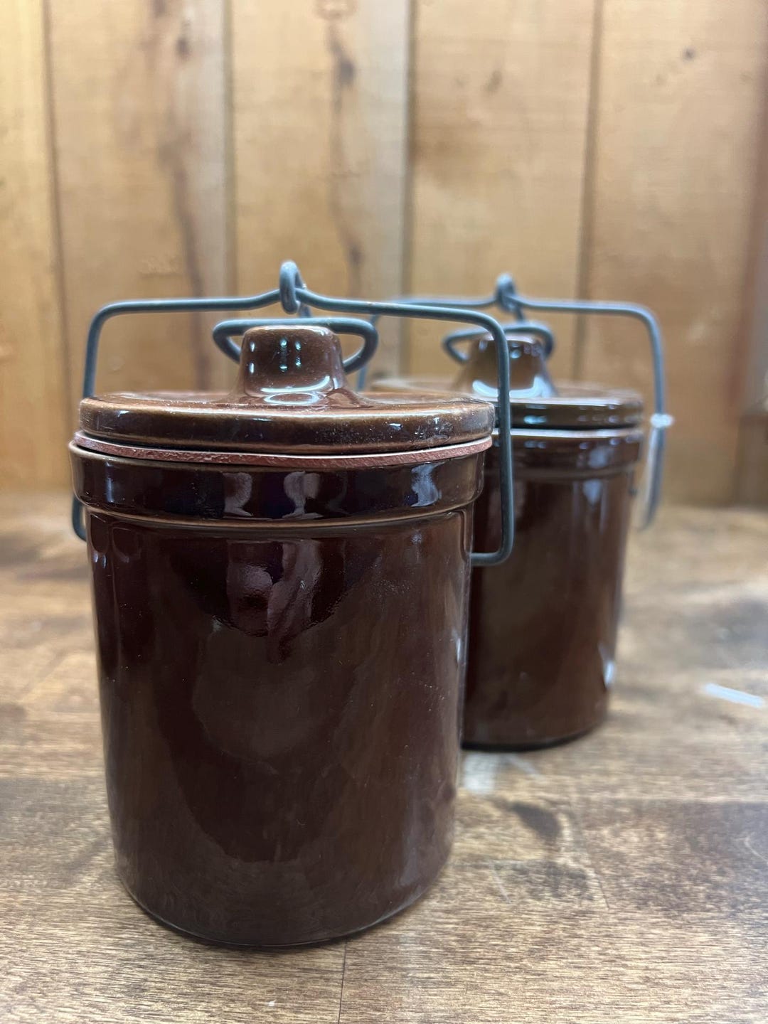 Vintage Brown Stoneware Crocks With Wire Bale Handles - Set of 2 - Etsy