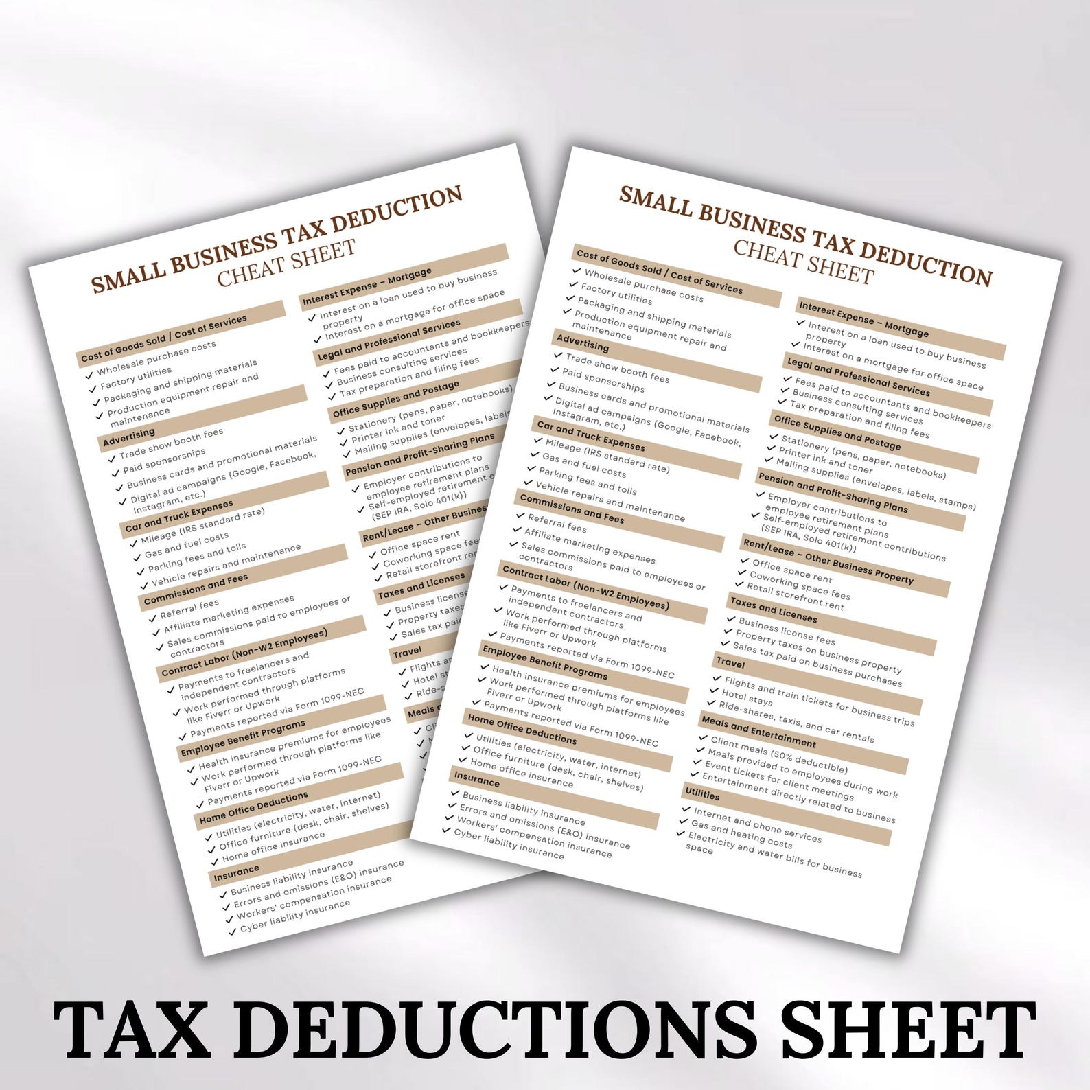 Tax Deductions Sheet, Business Tax Deductions,tax Deduction Tracker ...