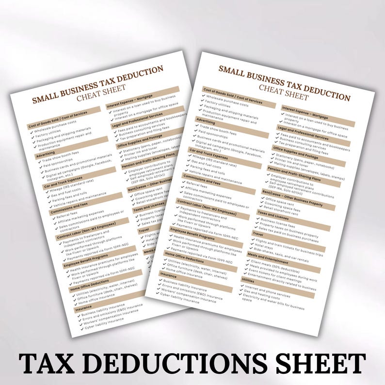 Tax Deductions Sheet, Business Tax Deductions,tax Deduction Tracker ...