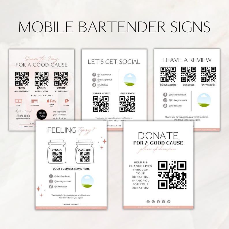 Mobile Bartender Forms Bundle: Contract, Invoice, QR Code Sign (canva ...