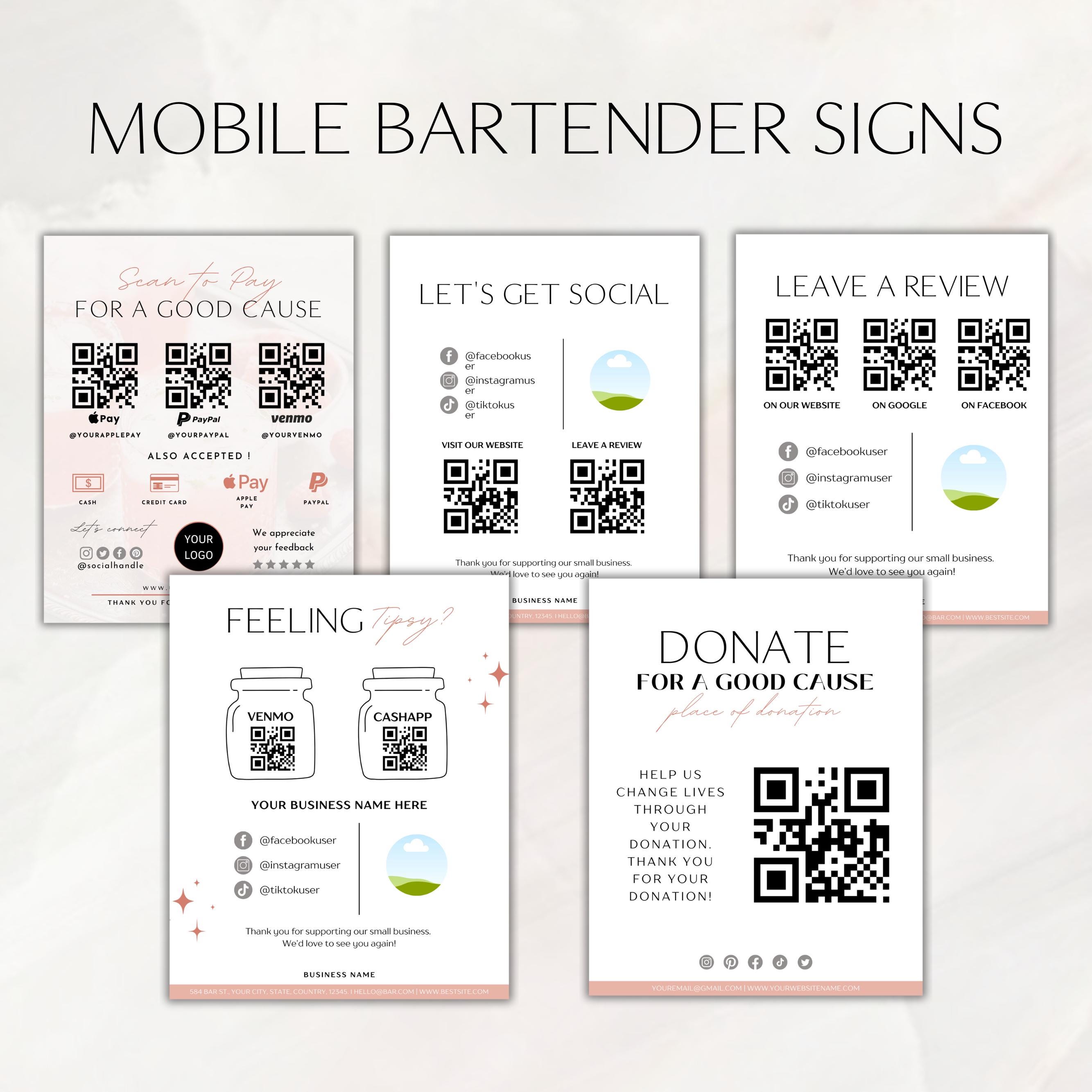 Mobile Bartender Forms Bundle: Contract, Invoice, QR Code Sign (canva ...