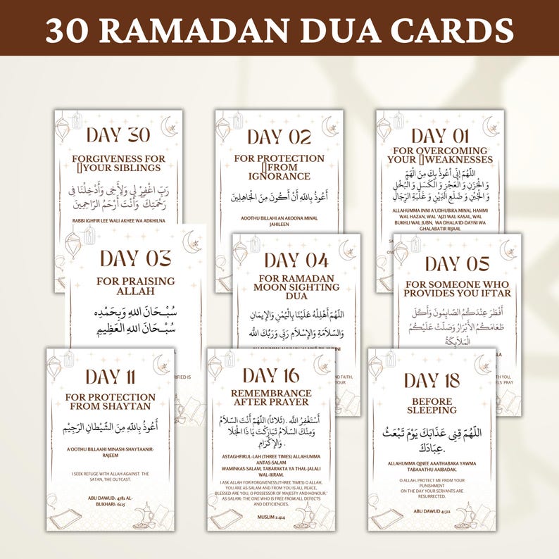 30 Ramadan Dua Cards 30 Day Dua Ramadan Printable 30 Day Ramadan Decor ...