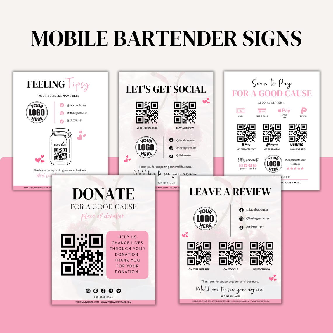 Mobile Bar Business Templates: Forms, Contracts, QR Code Signs (canva ...