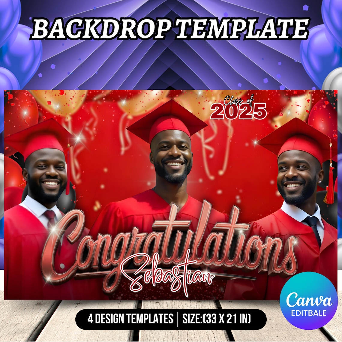 Graduation Backdrop Bundle, 4 Editable Graduate Backdrops, Canva Grad ...