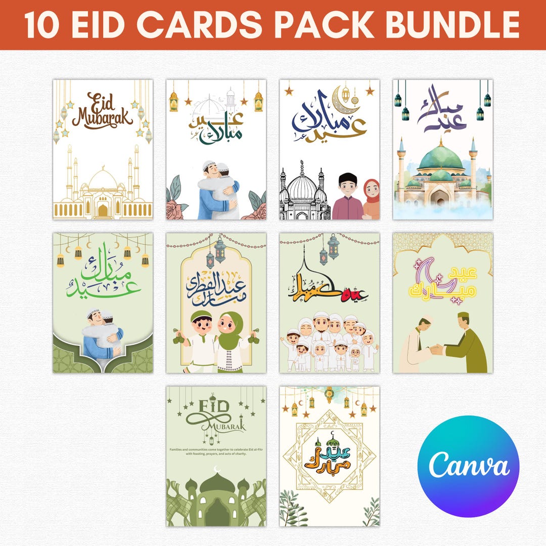 Eid Cards Pack of 10 | Eid Mubarak Cards Bundle | Greeting Cards for ...