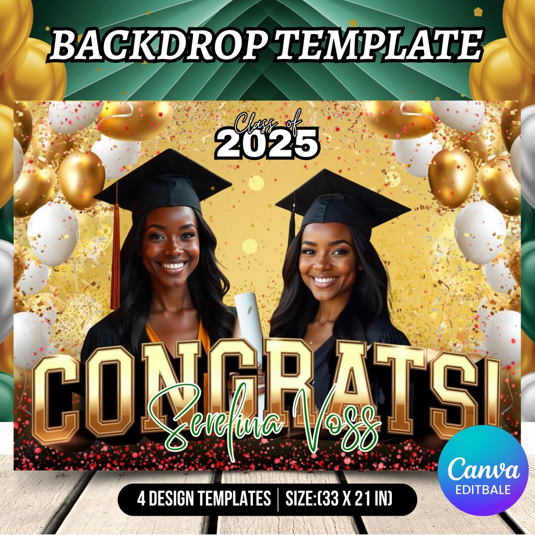 Graduation Backdrop Bundle, 4 Editable Graduate Backdrops, Canva Grad ...