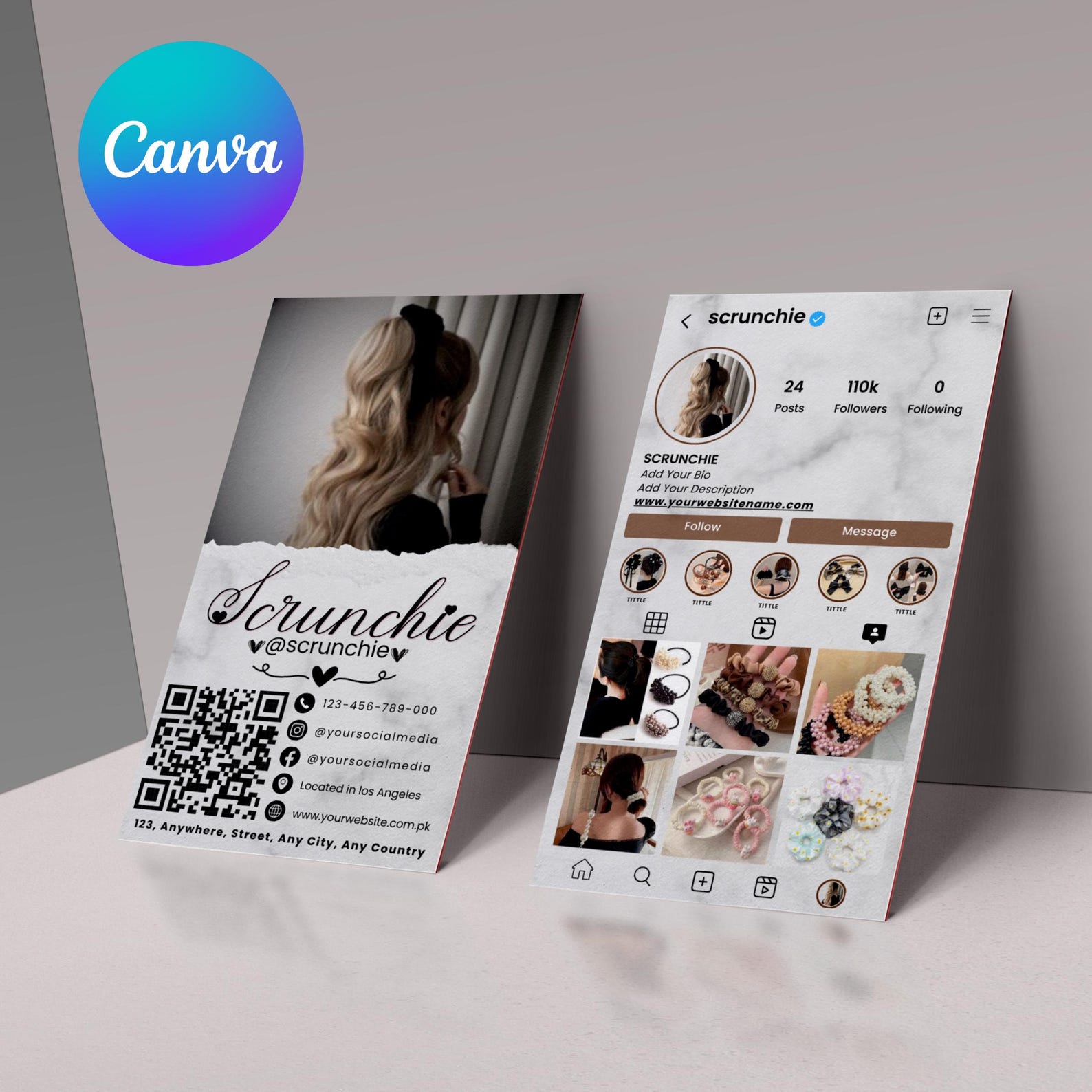Scrunchie Instagram Business Card: QR Code Template (digital Download ...