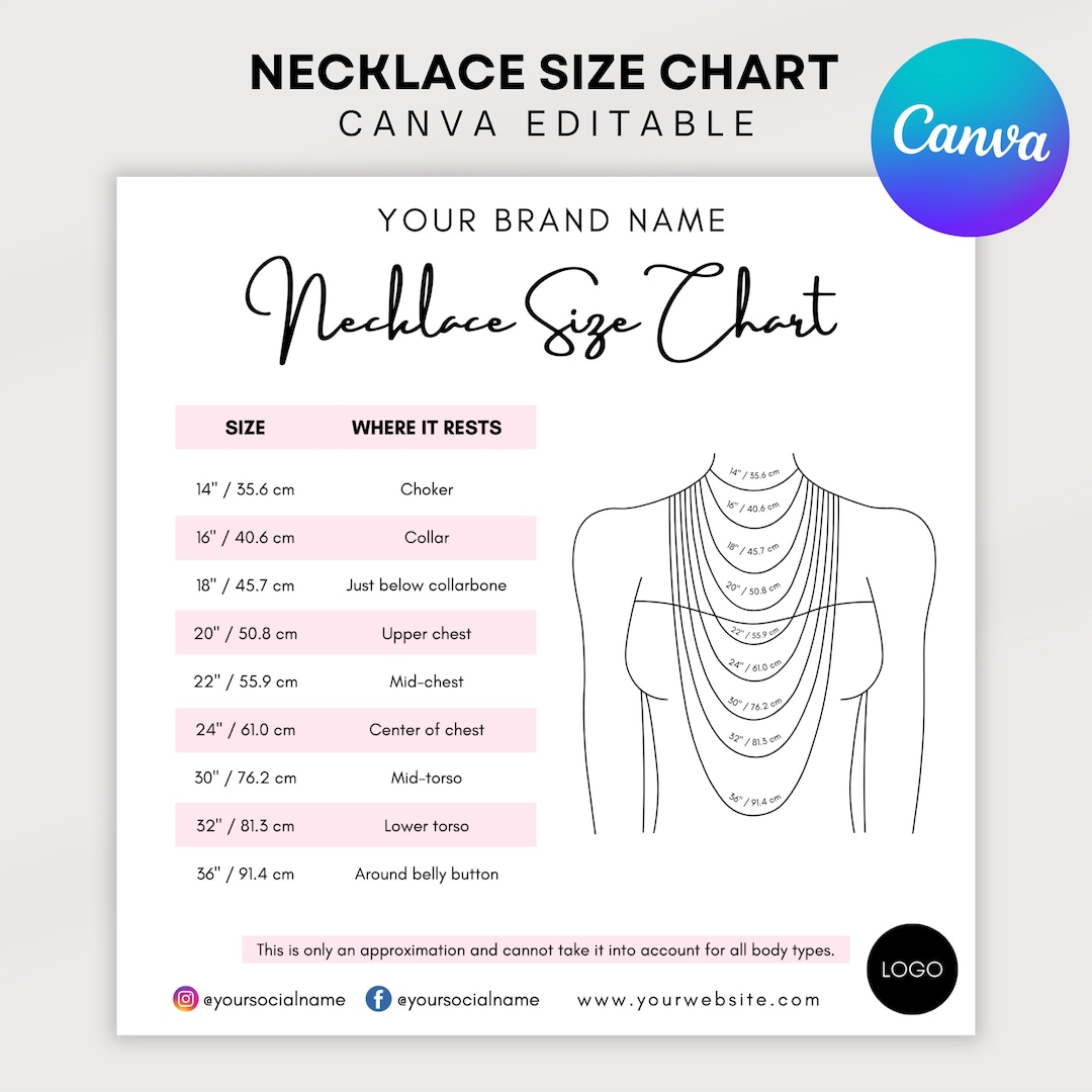 Necklace Size Chart Template: Canva Editable Size Guide (instant ...