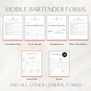 Mobile Bar Business Bundle Canva | Bartender Contract Invoice Menu Kit ...