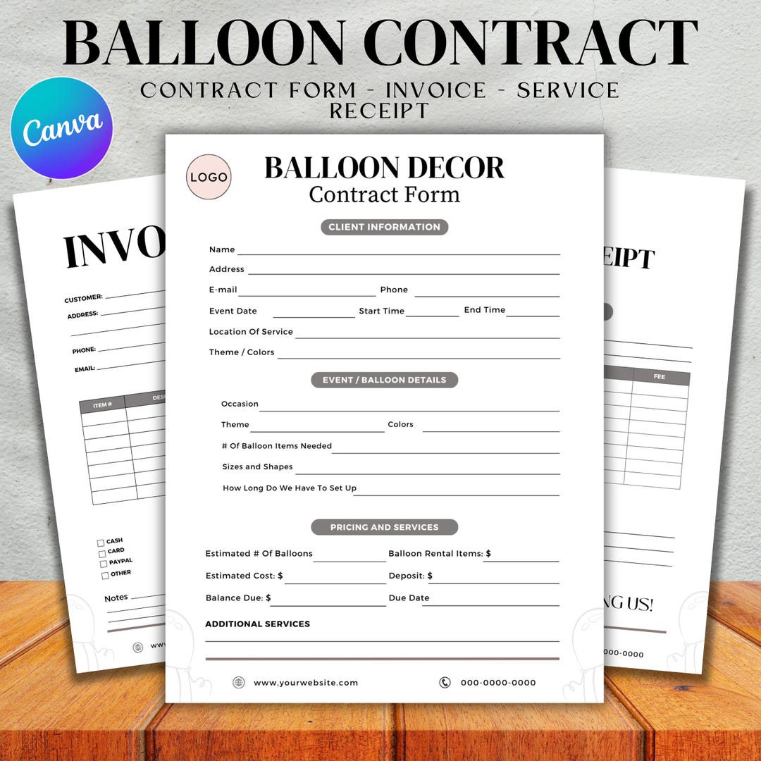 Editable Balloon Decor Contract Template, Balloon Decoration Service ...