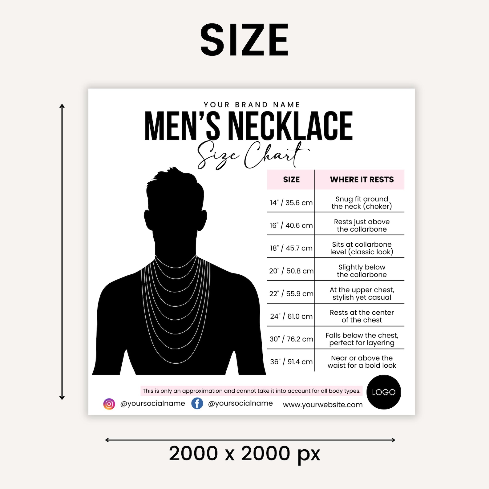 Necklace Size Chart, Size Chart for Necklace Display, Necklace Size ...