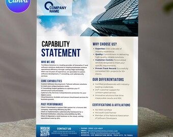 Capability Statement Template Canva, Corporate Flyer, Editable Business Capability Statement ...