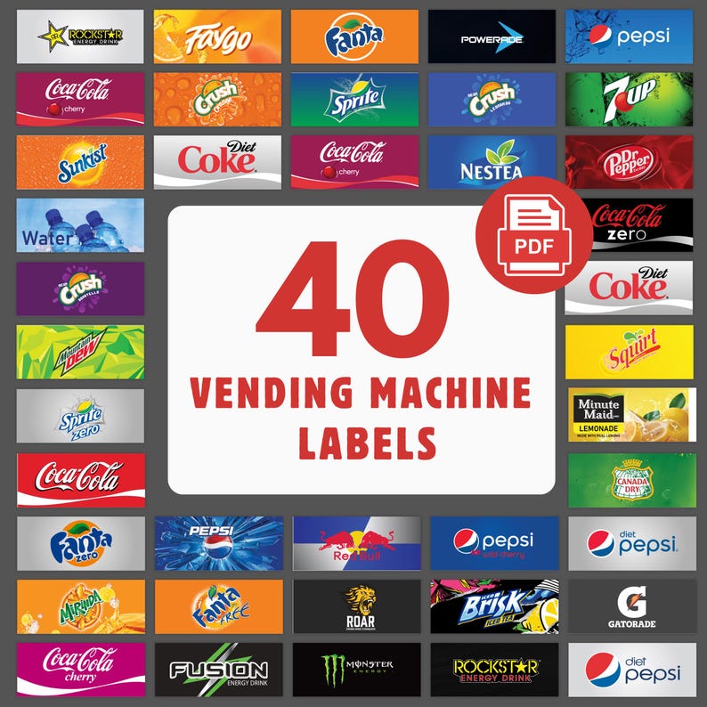 Vending Machine Labels: Sparkling Water & Soda Pop (digital Download, 3 ...