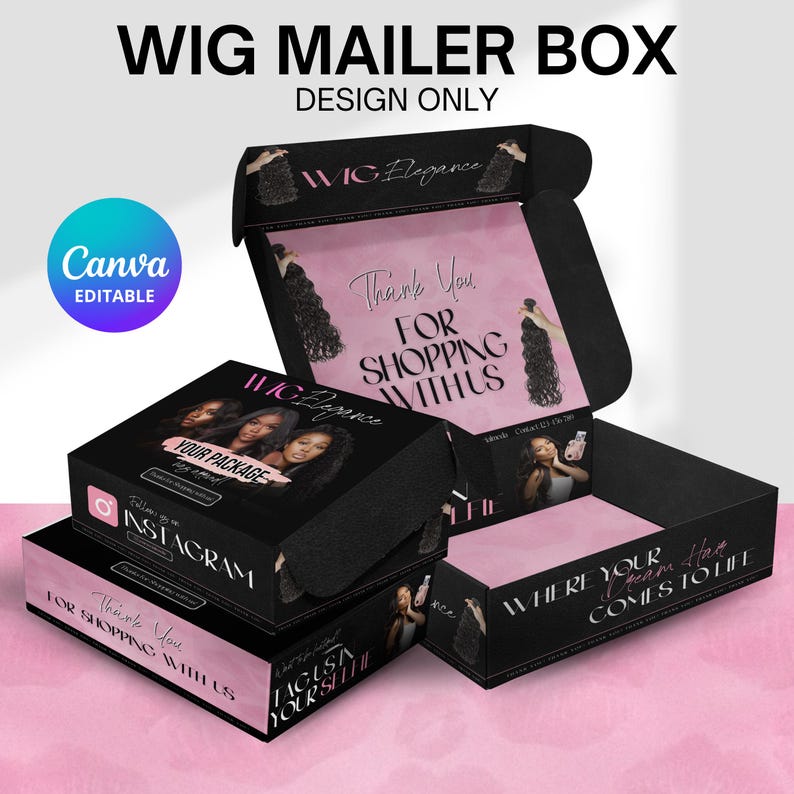 Wig Mailer Box Design: Custom Packaging, Canva Template (digital ...
