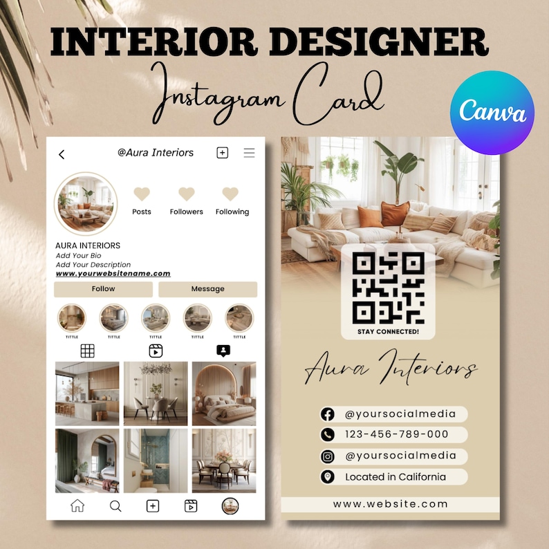 Instagram Business Card for Interior Designer, Instagram Cards Template ...