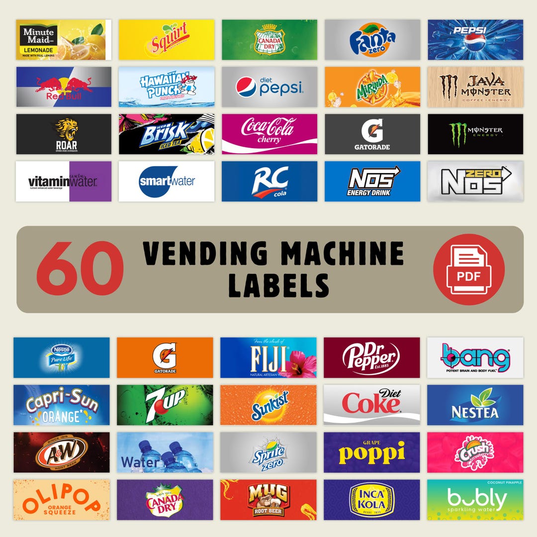 60 Vending Machine Label, High Quality Labels, Sparkling Water and Soda ...