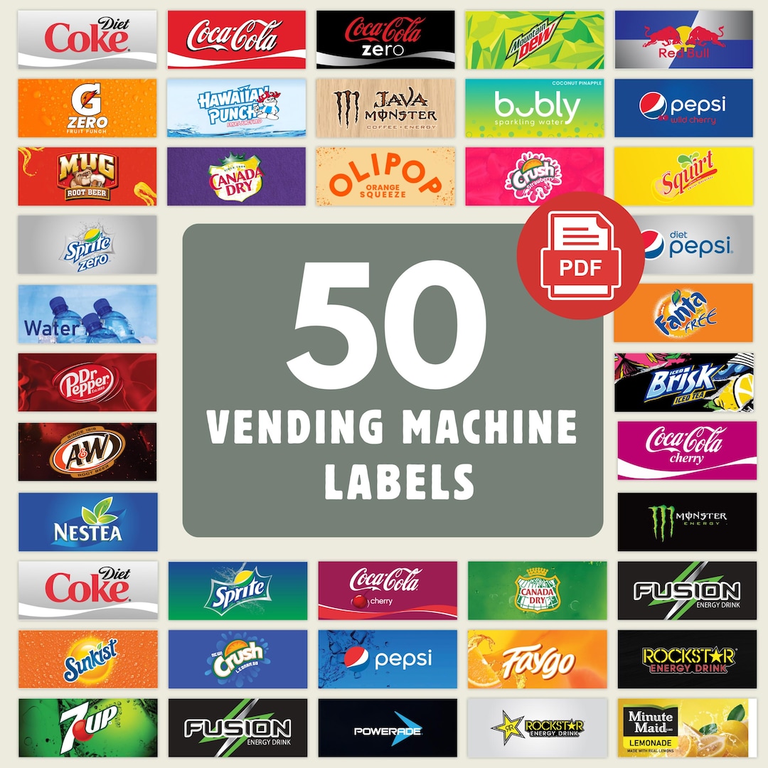 50 Vending Machine Label, High Quality Labels, Sparkling Water and Soda ...