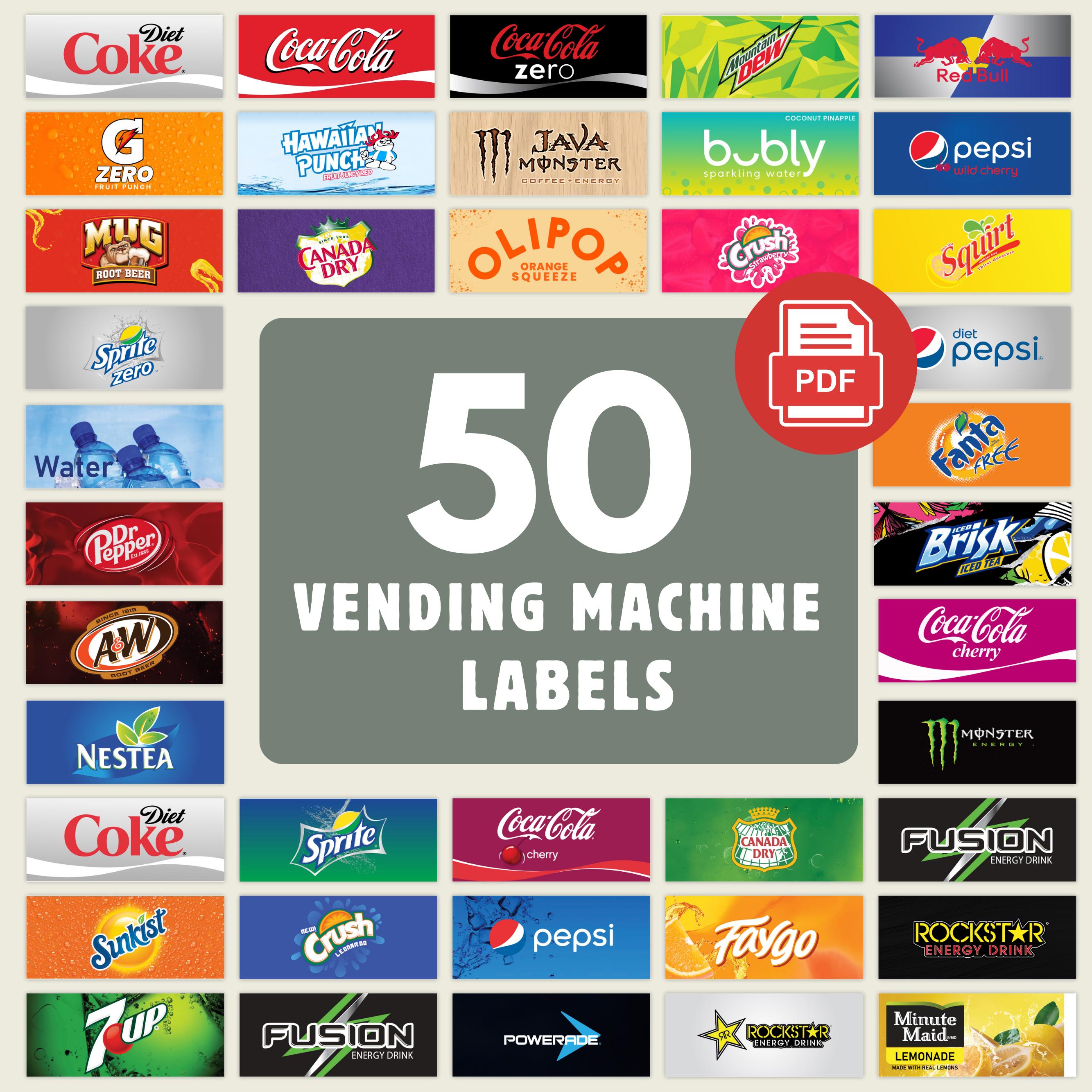 50 Vending Machine Label, High Quality Labels, Sparkling Water and Soda ...