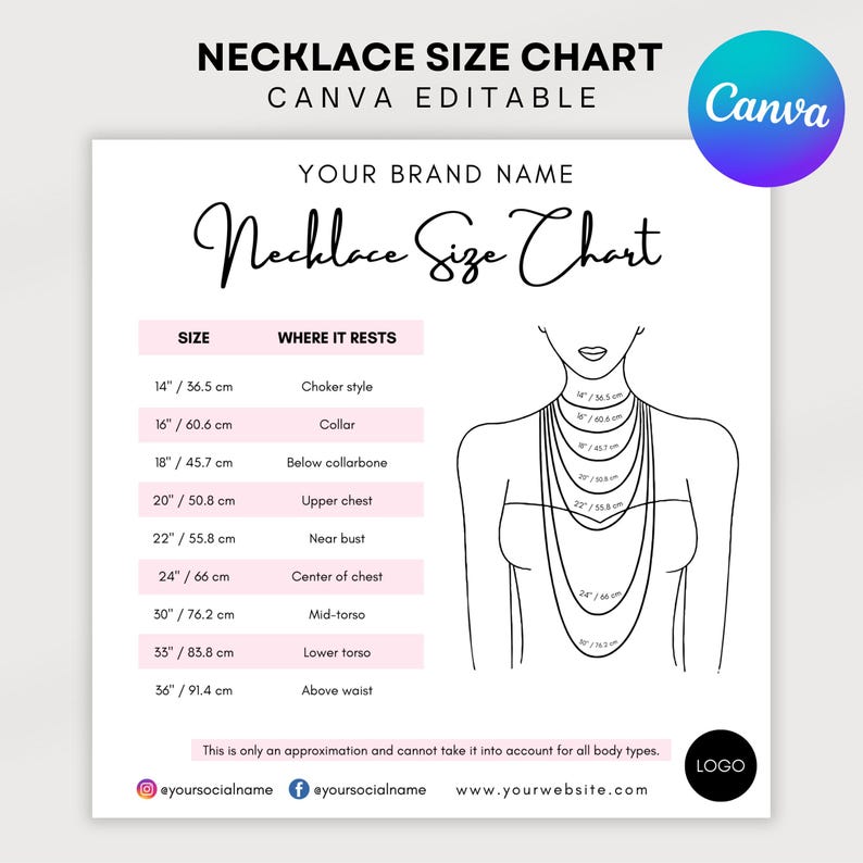 Necklace Size Chart, Size Chart for Necklace Display, Necklace Size ...