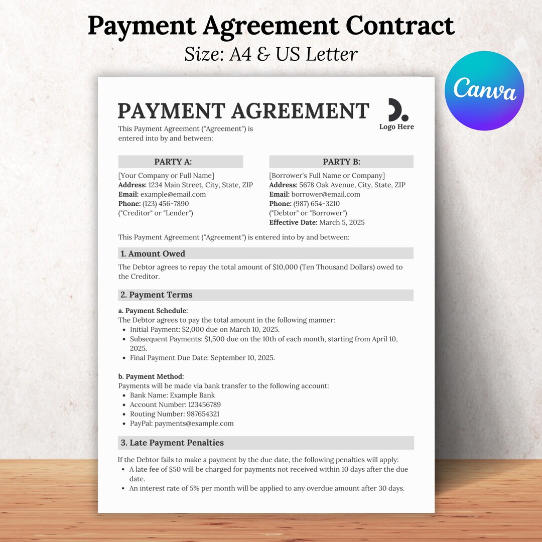 Payment Agreement Contract Template, Agreement Template, Payment ...
