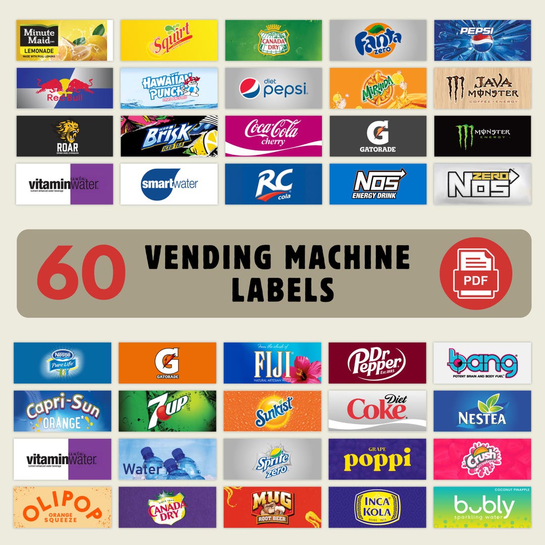 60 Vending Machine Label, High Quality Labels, Sparkling Water and Soda ...
