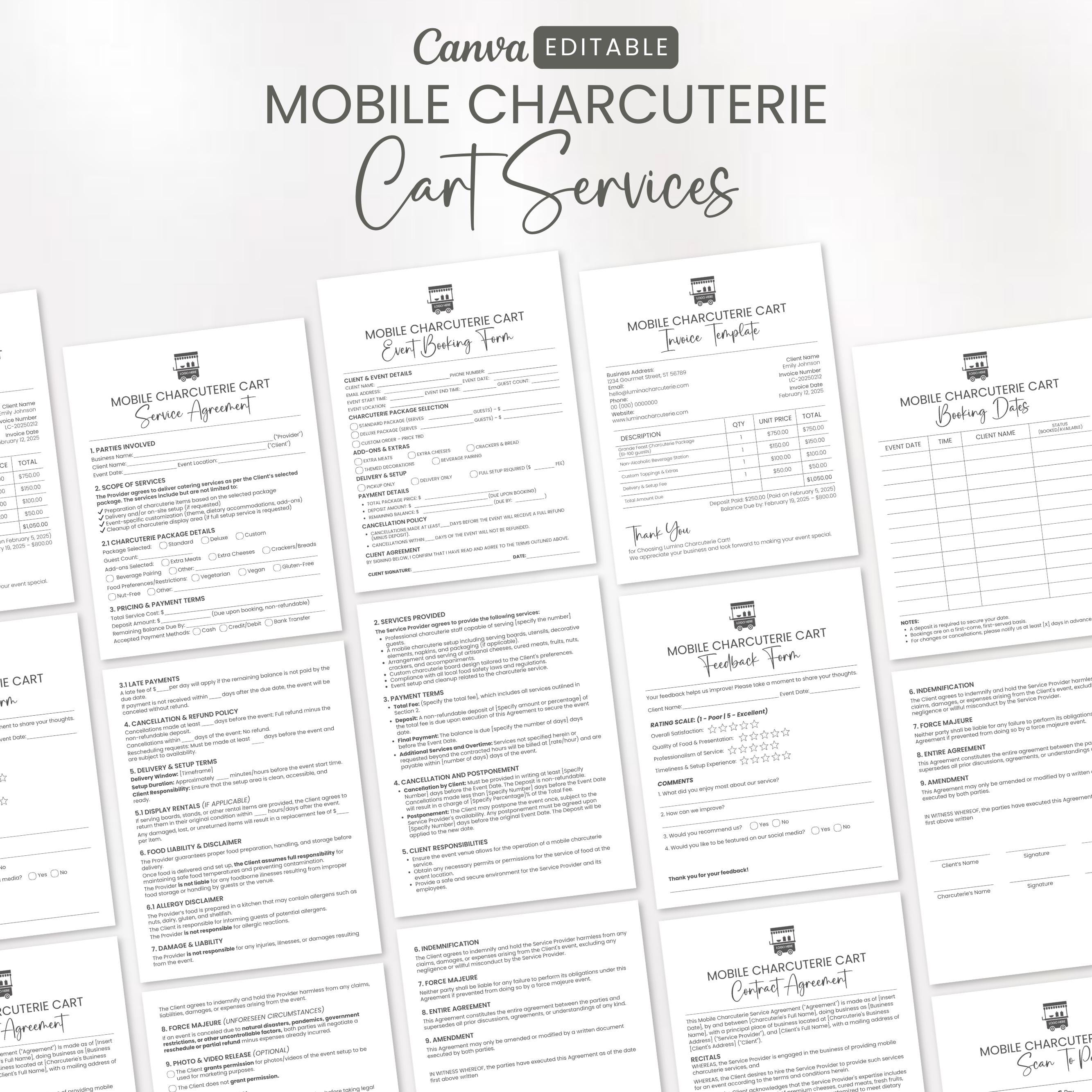 Editable Charcuterie Cart Business Bundle, Mobile Charcuterie Cart ...