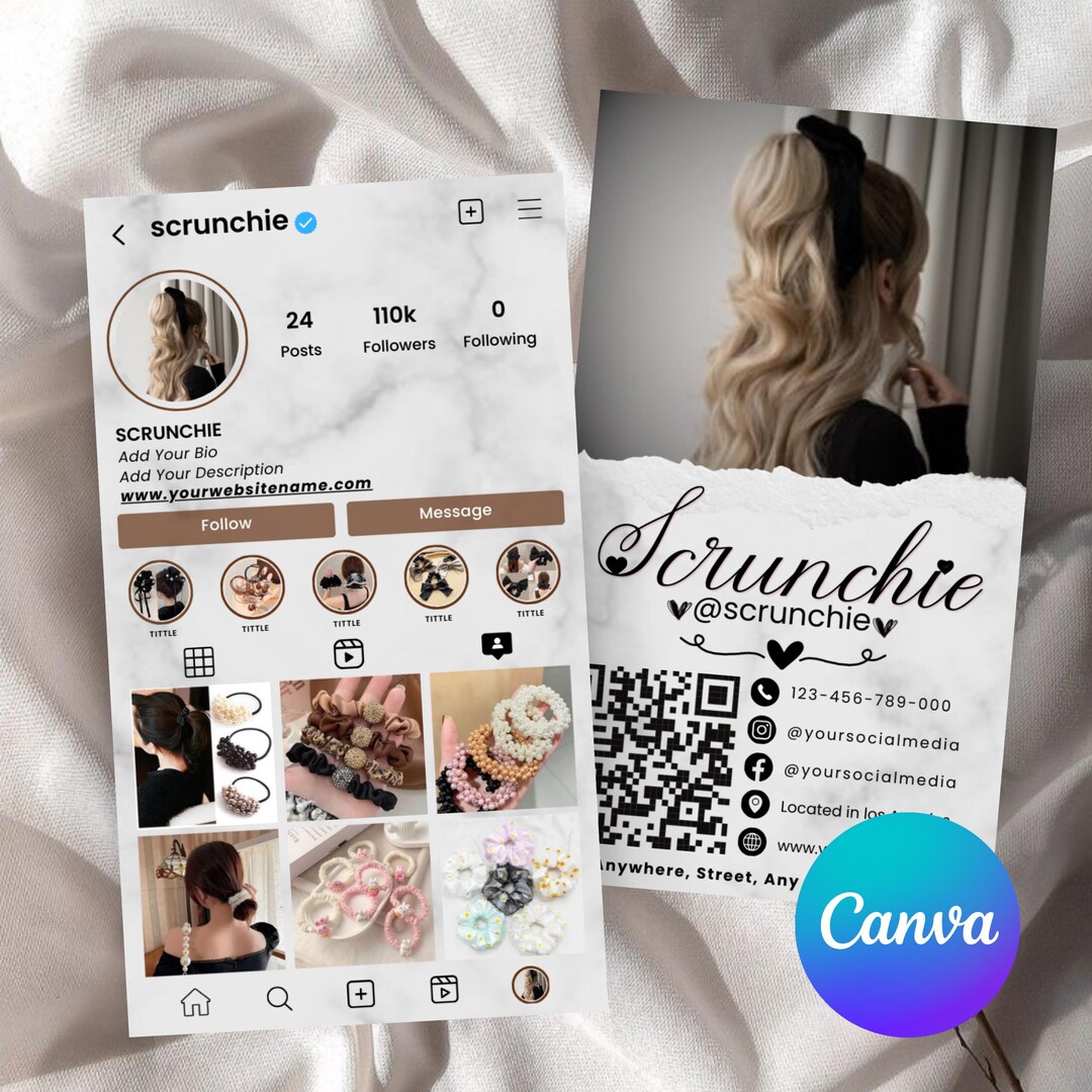 Scrunchie Instagram Business Card: QR Code Template (digital Download ...
