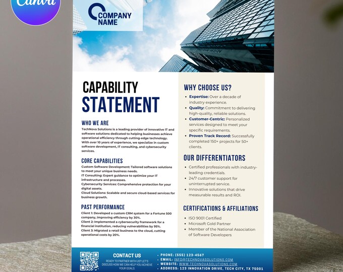 Business Capability Statement, Corporate Flyer, Editable Capability ...