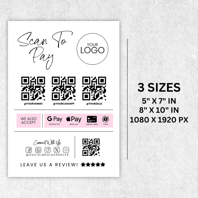 Scan to Pay Sign Template: Small Business Payment Sign (canva Editable ...