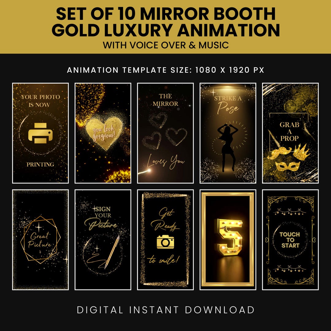 Mirror Booth Animations, Black & Gold Animations, Touch to Start Mirror ...