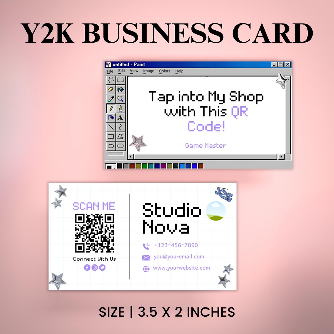 Editable Y2k Themed Business Card, Mobile Phone Business Card Template ...