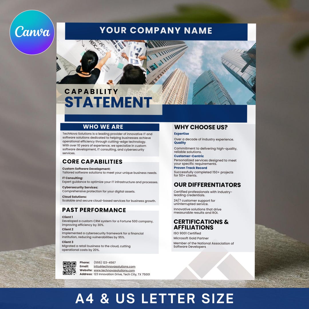 Capability Statement Template Canva, Corporate Flyer, Editable Business ...