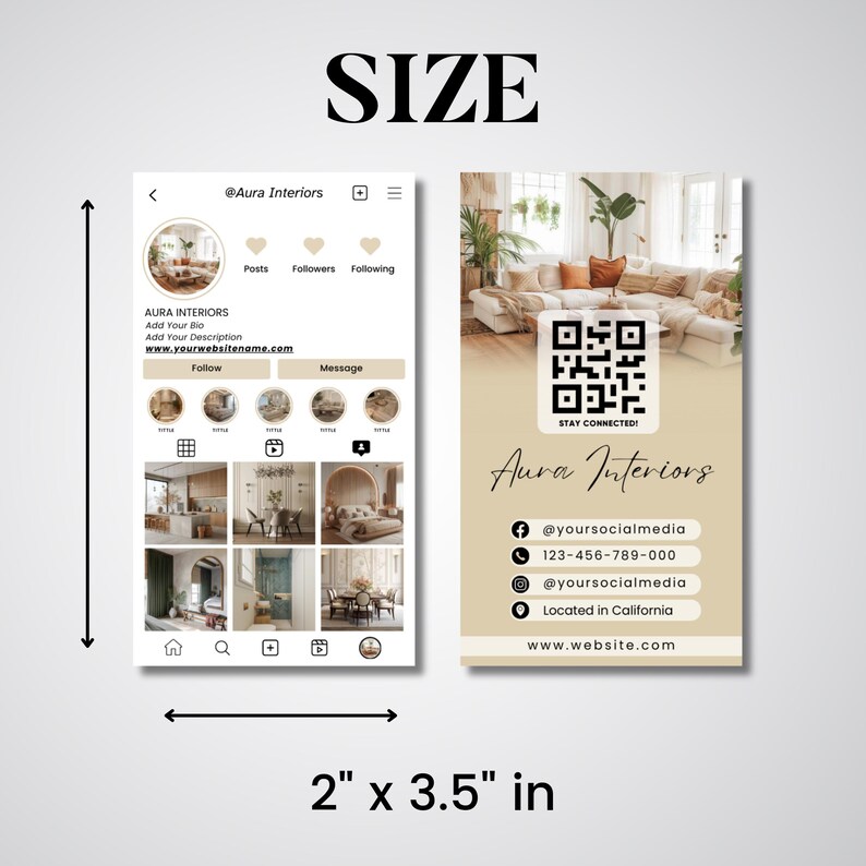 Instagram Business Card for Interior Designer, Instagram Cards Template ...