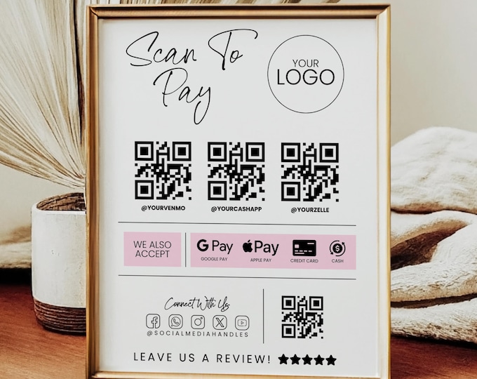 Editable Scan to Pay Sign Editable Canva Template QR Code Sign Template ...