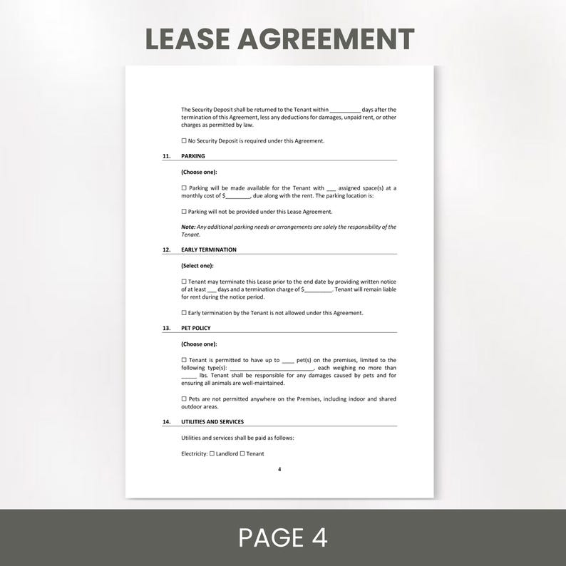 Rental Agreement Template, Editable Lease Contract, Landlord Forms ...