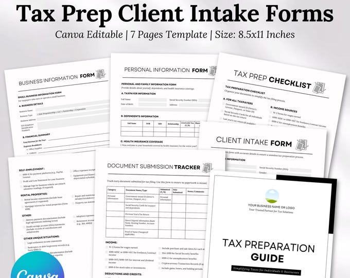 Tax Client Intake Form Bundle Canva | Tax Preparer Contract Checklist ...