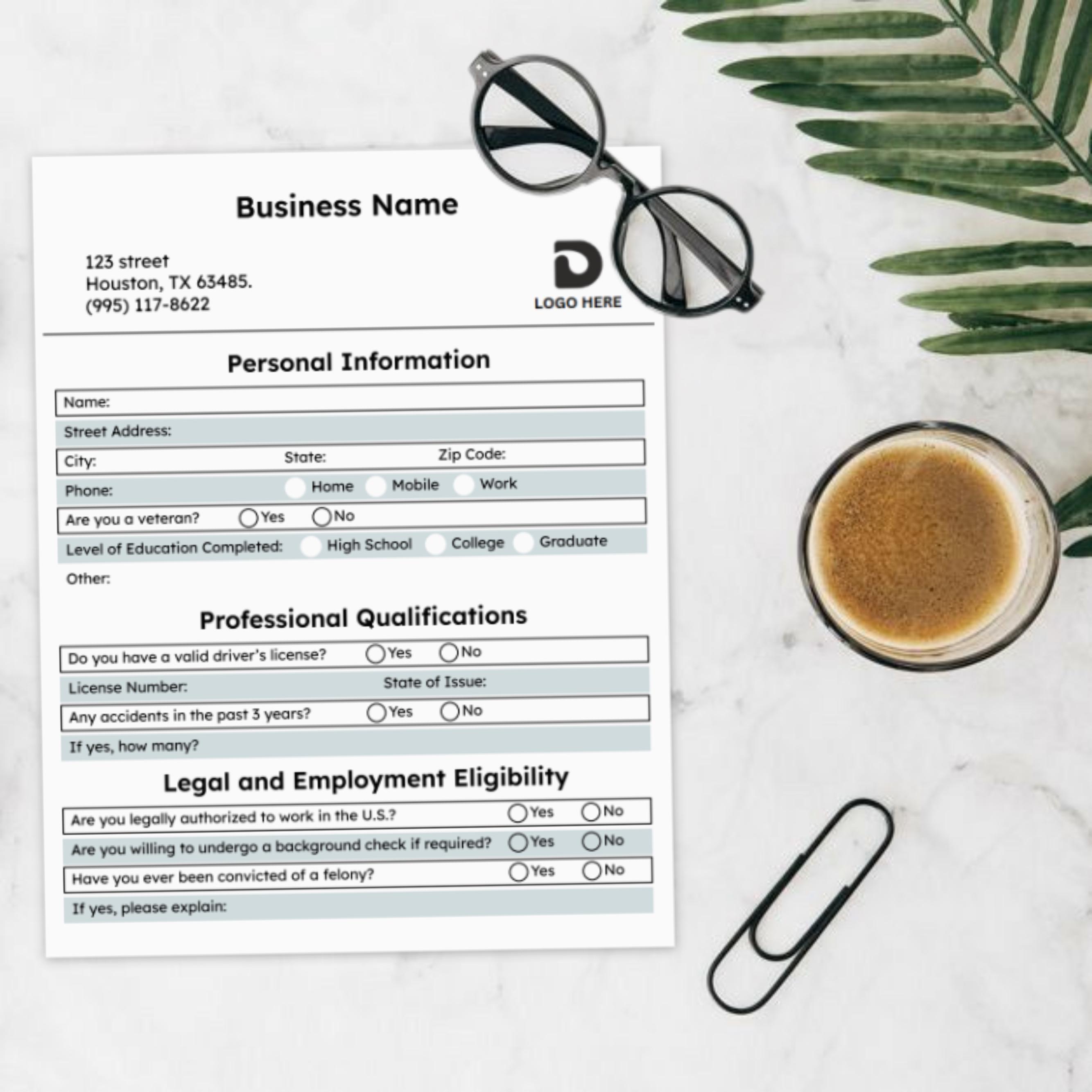 Job Application Template, HR Templates, New Employee Form, Employee ...