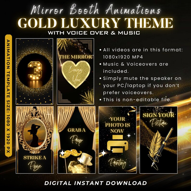 Mirror Booth Animations, Black & Gold Animations, Touch to Start Mirror ...