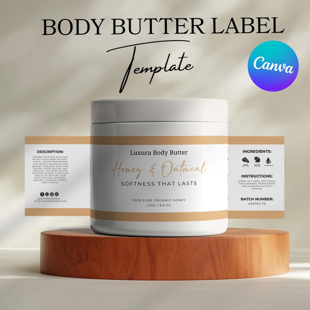 Jar Labels Canva Template, Body Butter Labels, Body Butter Jar Labels ...
