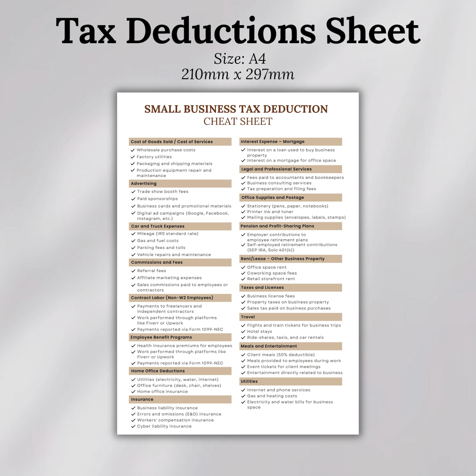 Tax Deductions Sheet, Business Tax Deductions,tax Deduction Tracker ...