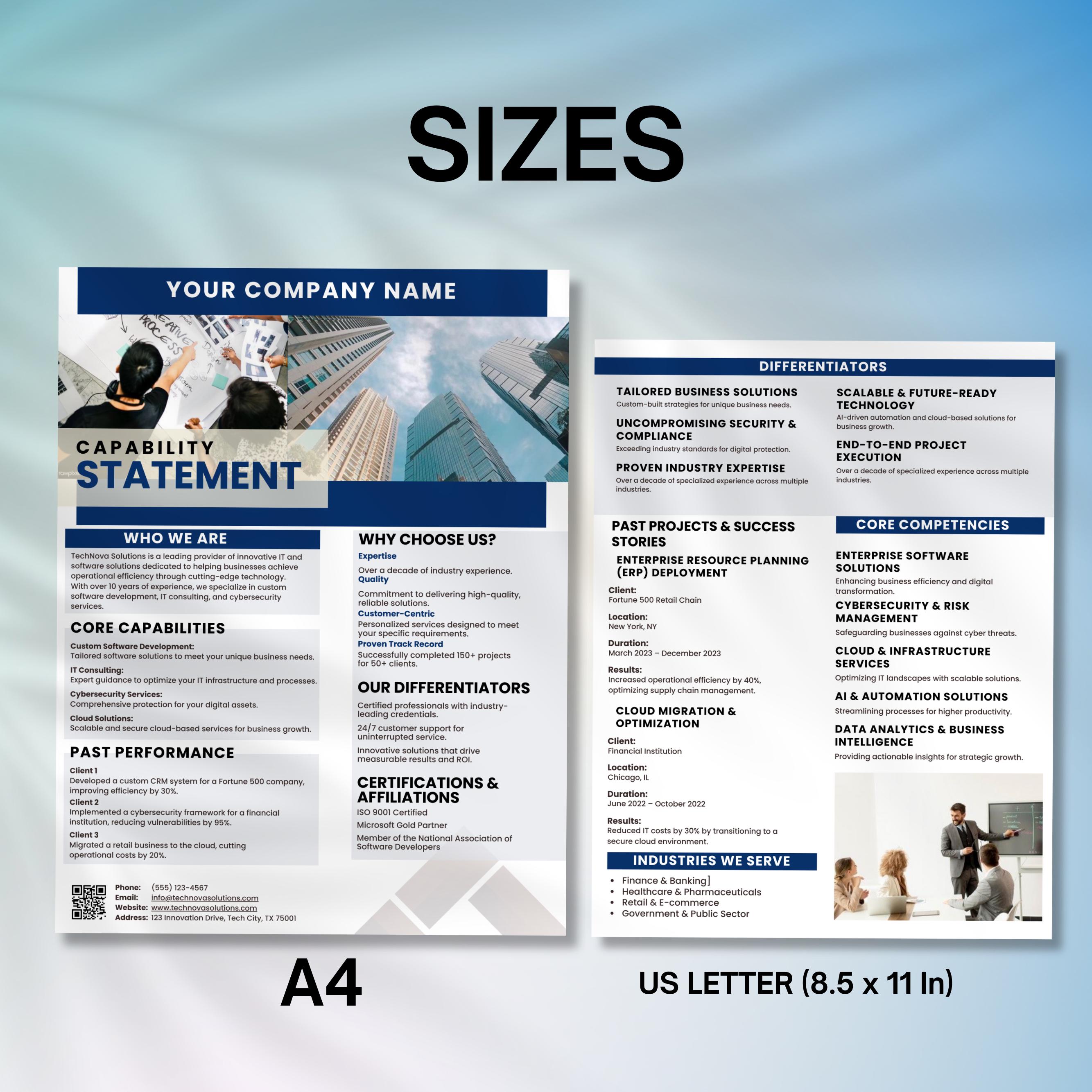 Business Capability Statement, Corporate Flyer, Editable Capability ...