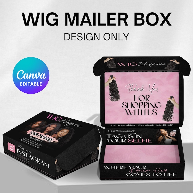 Wig Mailer Box Design: Custom Packaging, Canva Template (digital ...