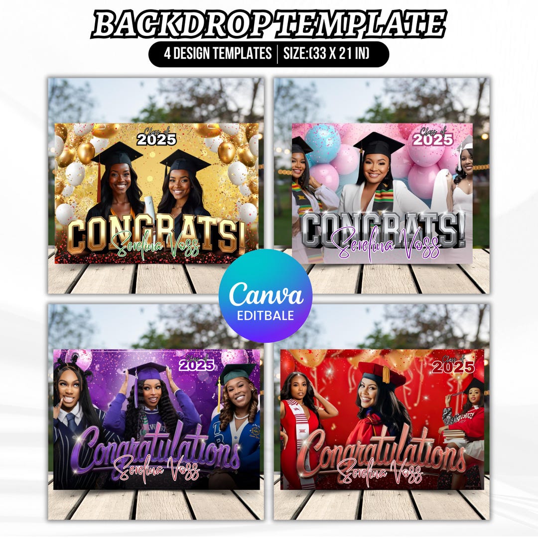 Graduation Backdrop Bundle, 4 Editable Graduate Backdrops, Canva Grad ...