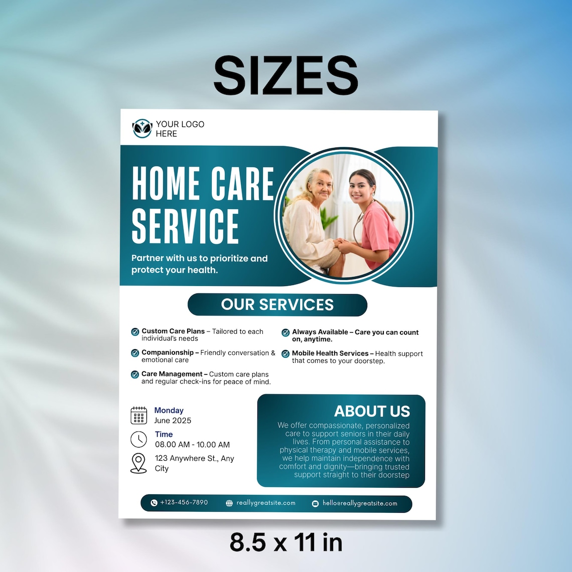 Home Care Service Flyer, Editable Home Care Flyer, Senior & Elderly ...